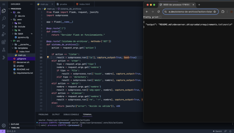 Aplicación en Python con Flask para la gestión de archivos mediante comandos del sistema ...