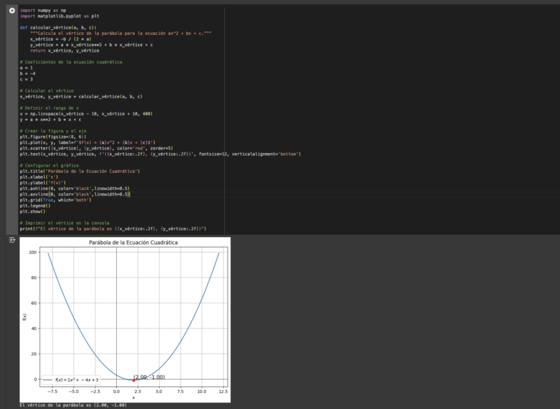 Cálculo y representación gráfica de una ecuación cuadrática en Python | Operating systems ...